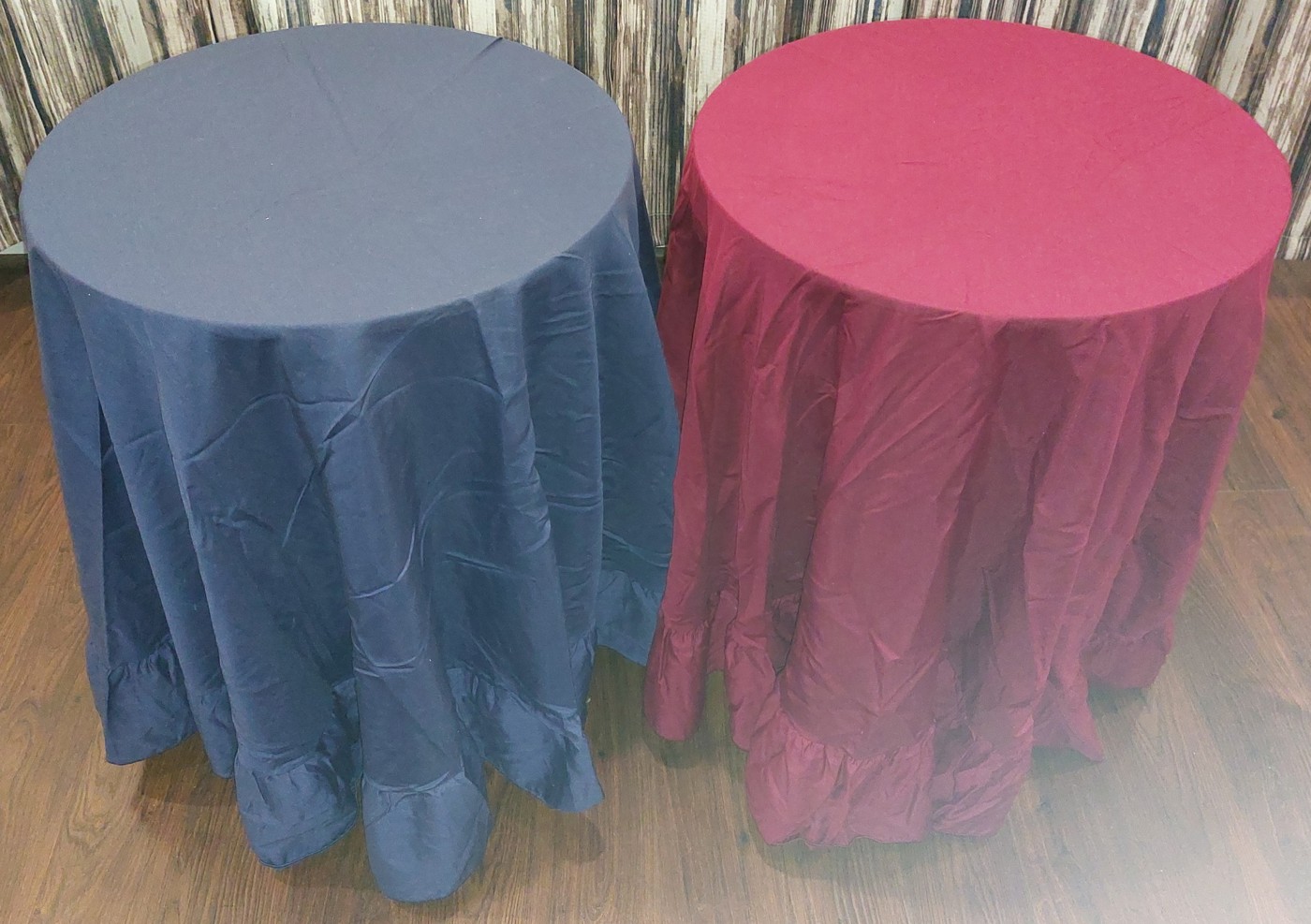 Side Tables with Tablecloths, Decorative Cloth Toppers, and Glass - ecay